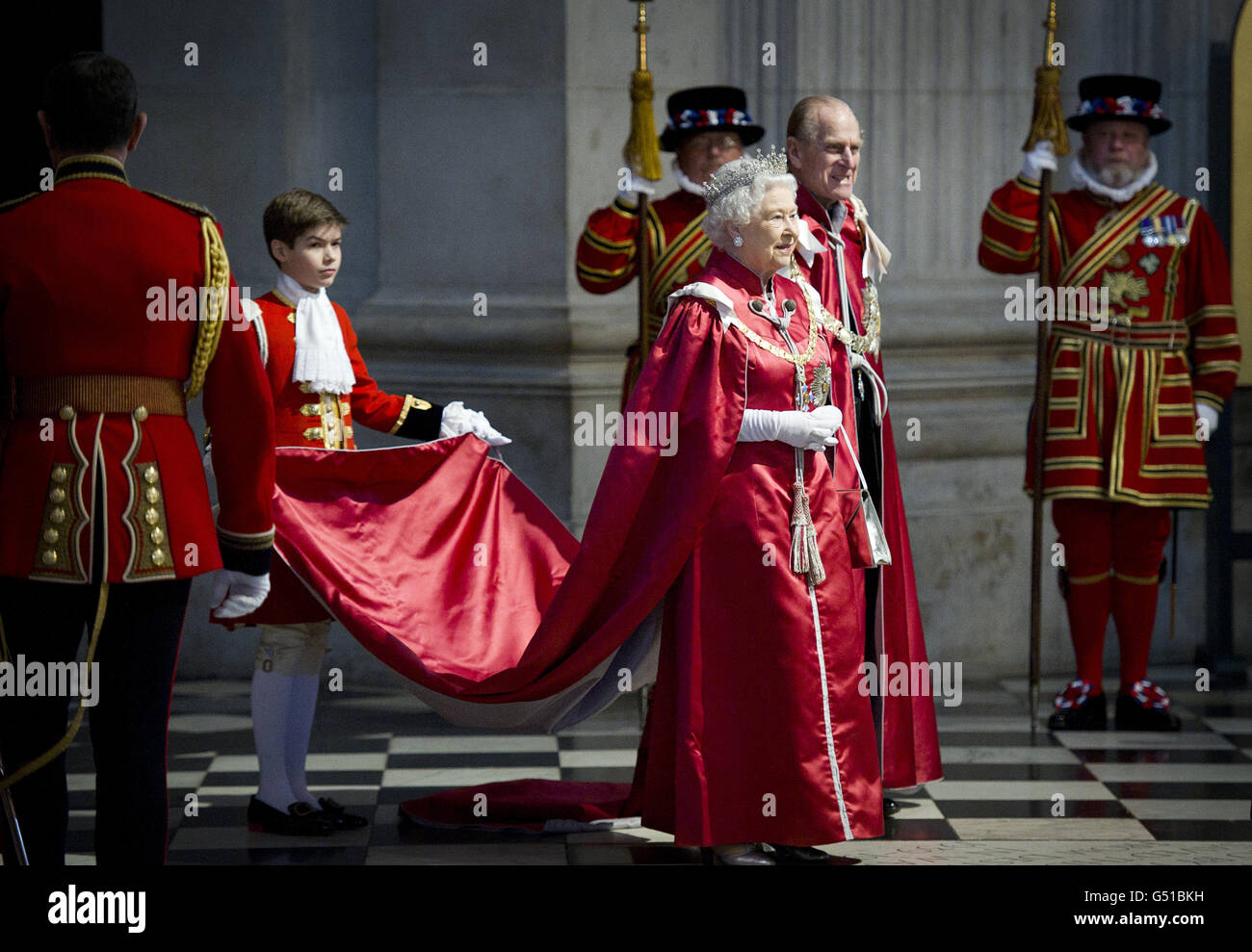 Queen Elizabeth II and the Duke of Edinburgh attending a service for ...