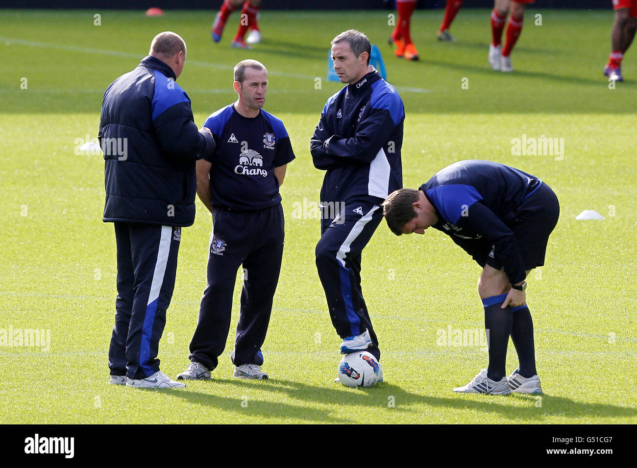 Everton coach David Weir (2nd right), coach Andy Holden (left) and ...