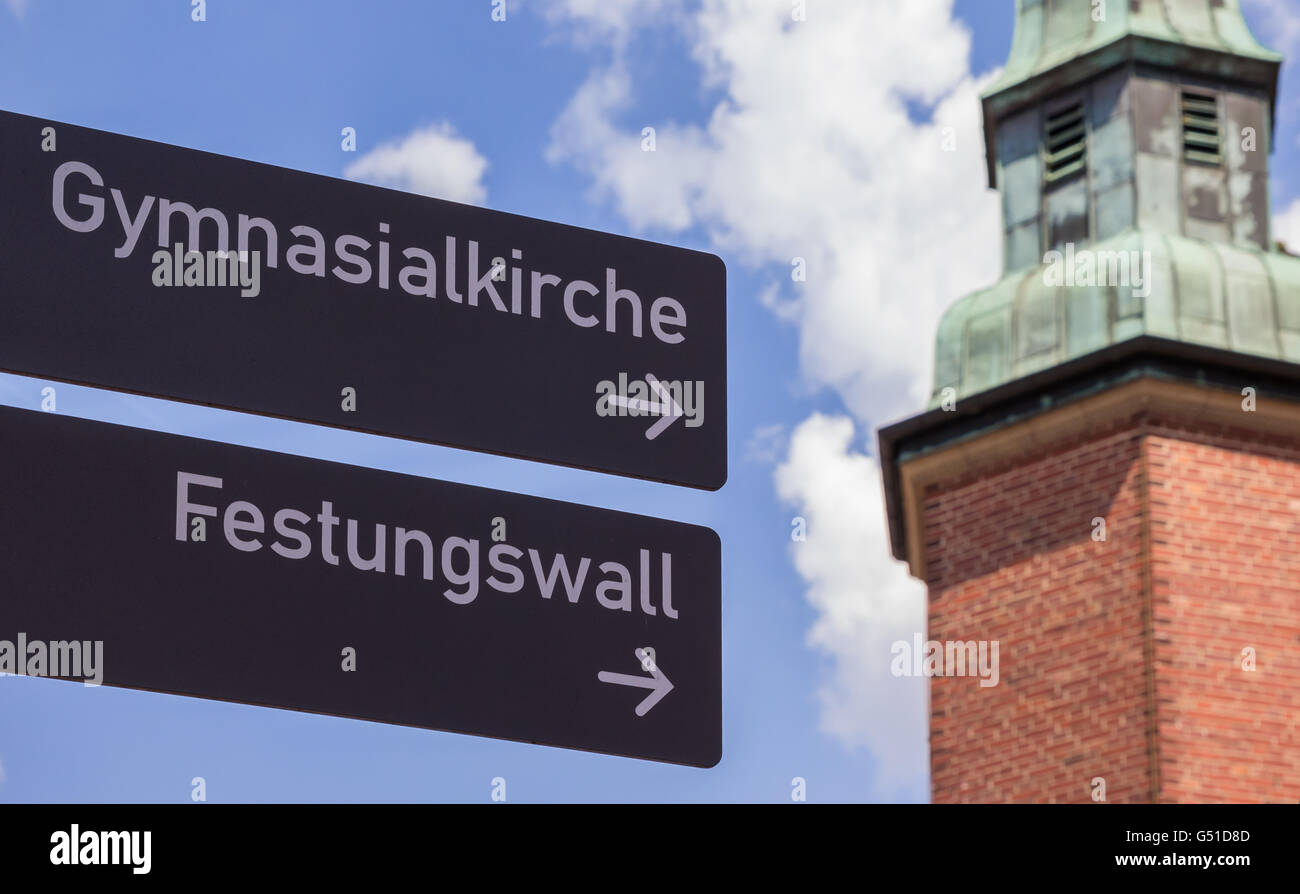 Tourist sign in the historical center of Meppen, Germany Stock Photo ...