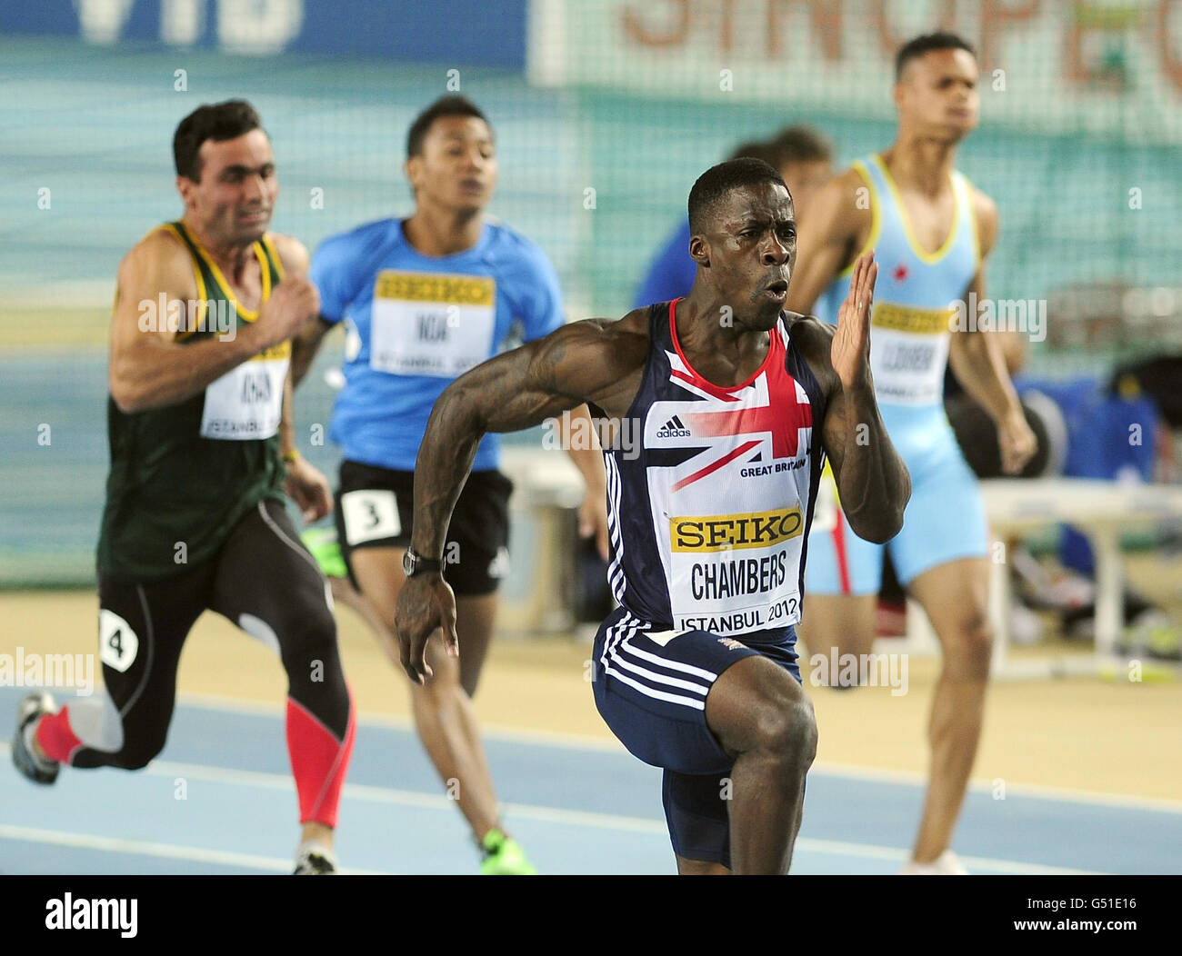 Great Britain's Dwain Chambers wins his first round race in the Mens ...