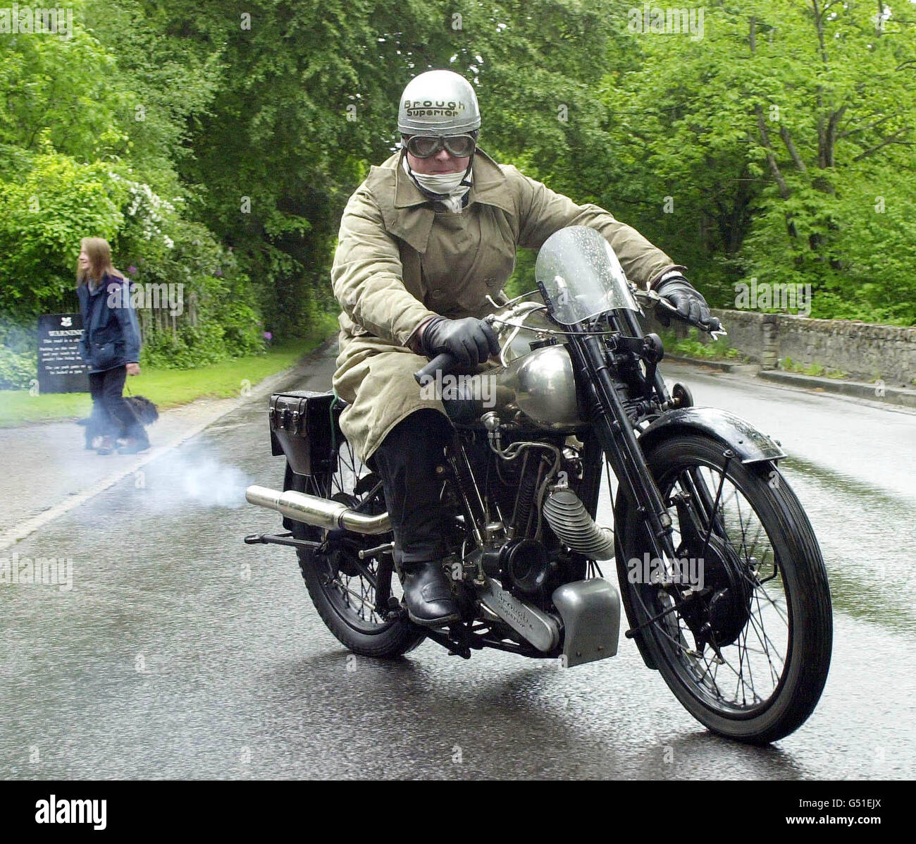 Justin Wand from Hitchin sets off from Clouds Hill on his 1926 Brough ...