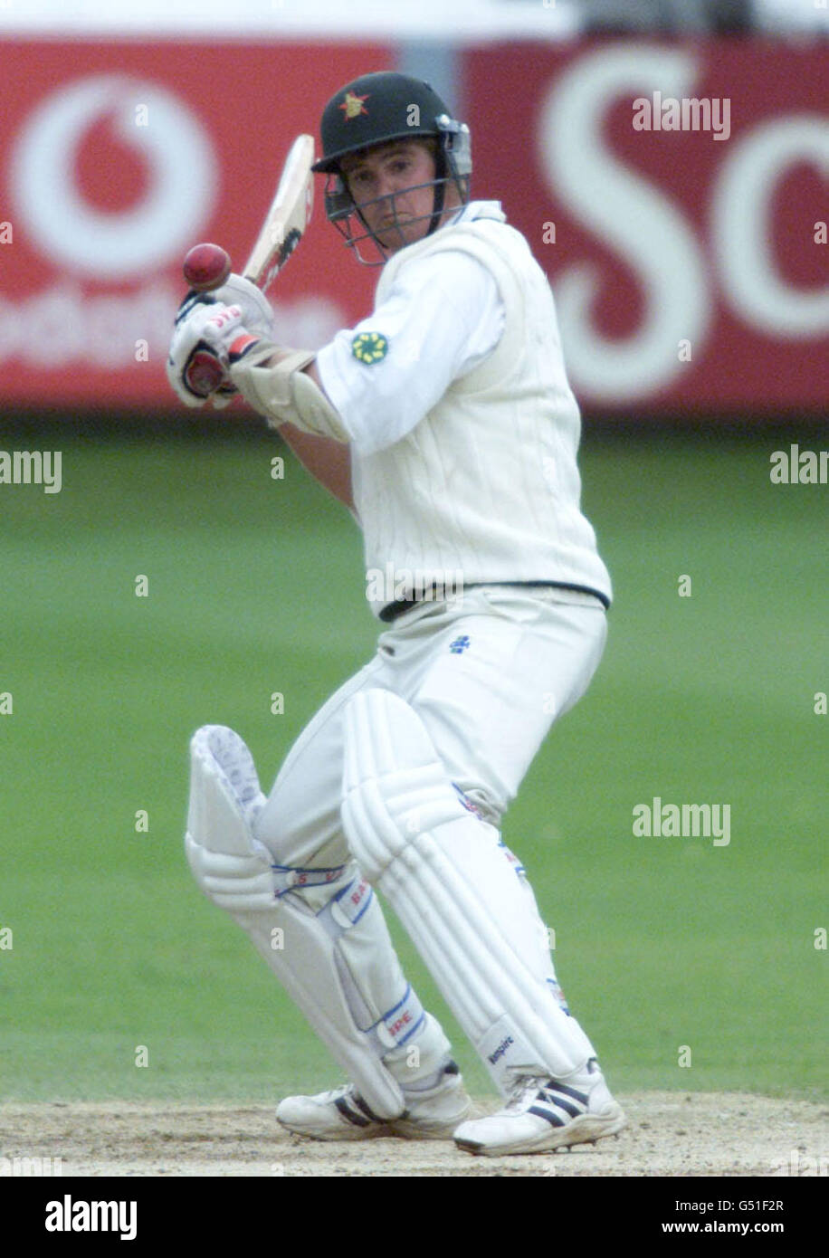 Zimbabwe's Bryan Strang hits a ball from England's Darren Gough during ...