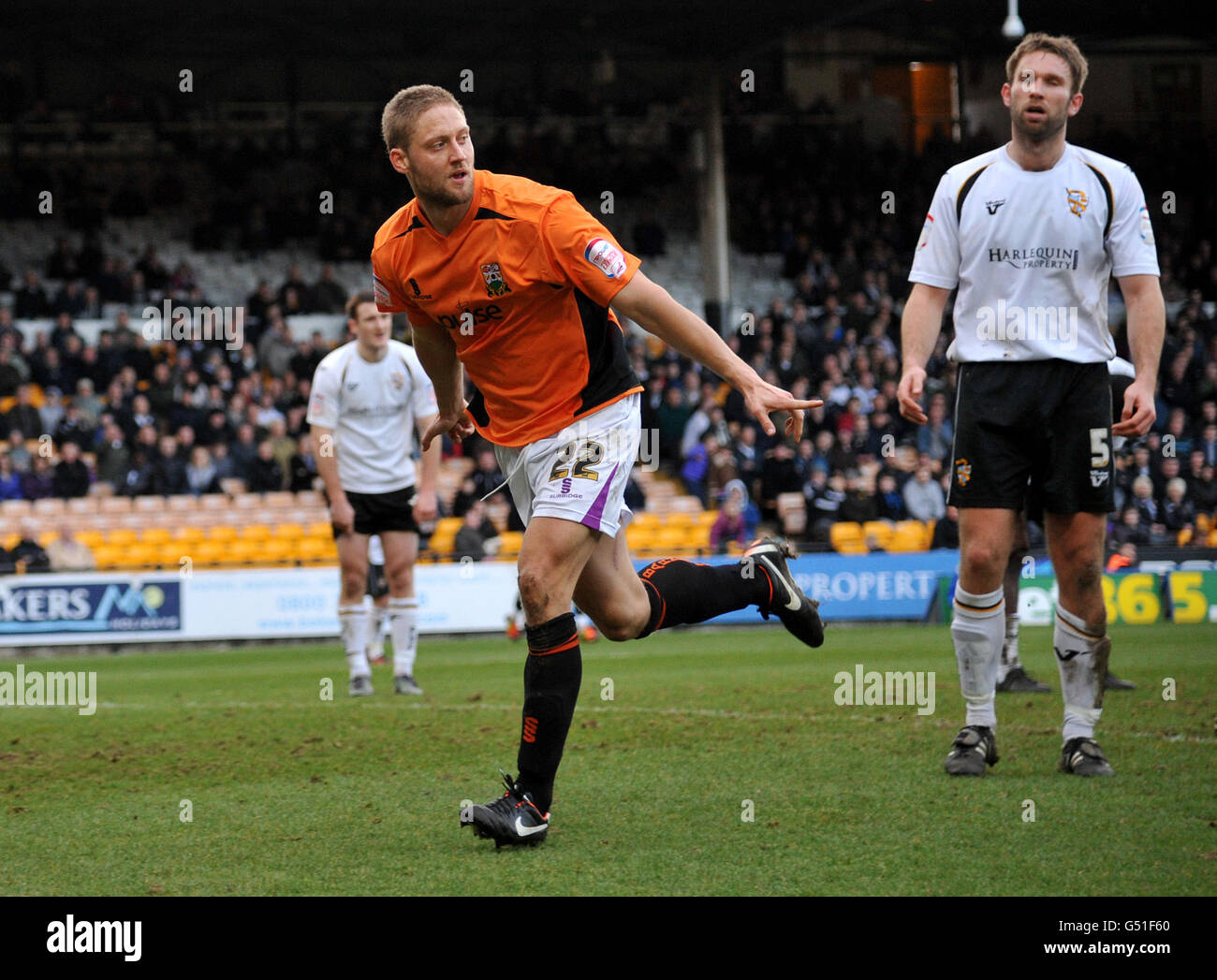 Barnet's Ben May celebrates scoring their opening goal Stock Photo - Alamy