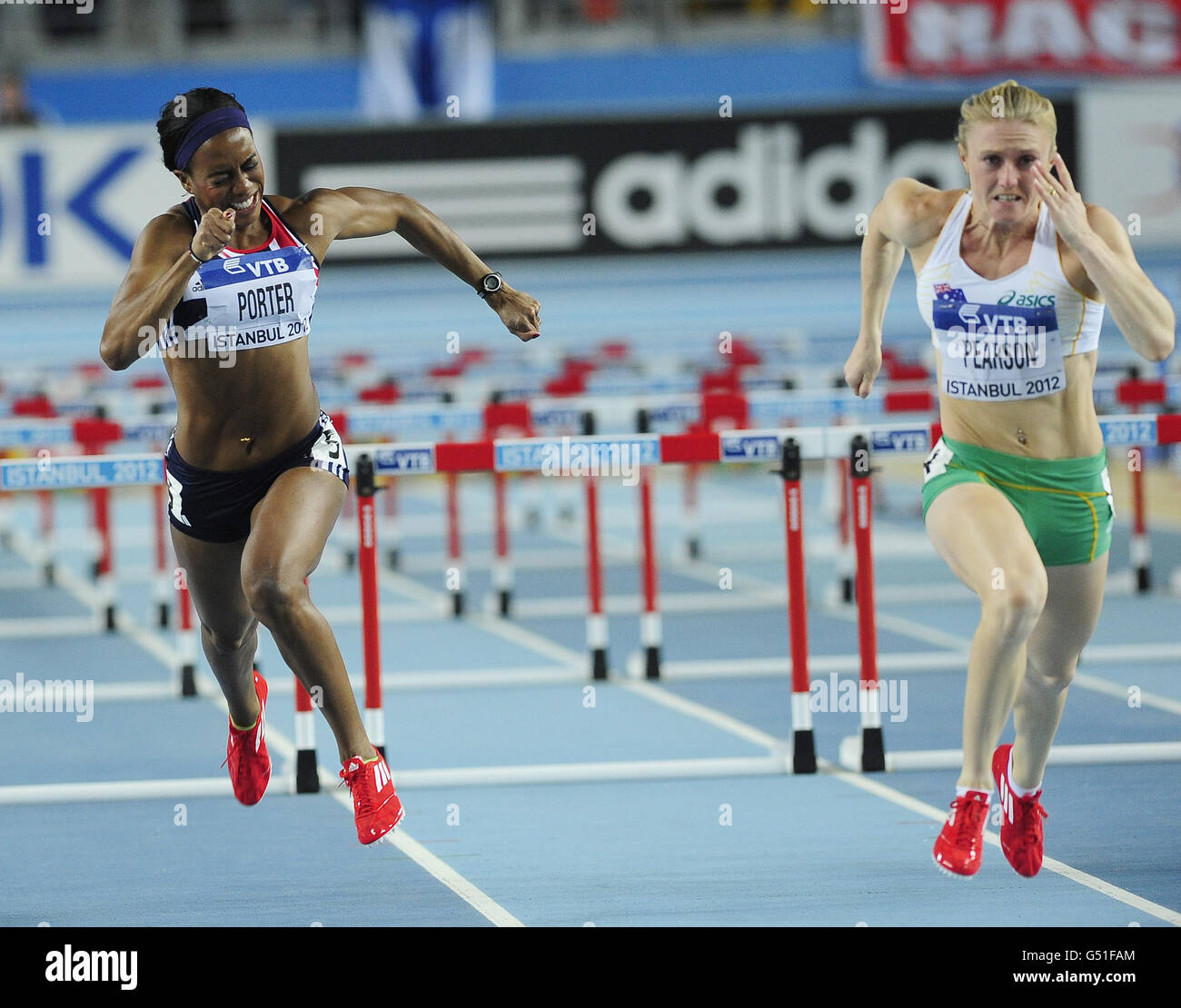 Great Britain's Tiffany Porter (left) finishes in second place behind ...