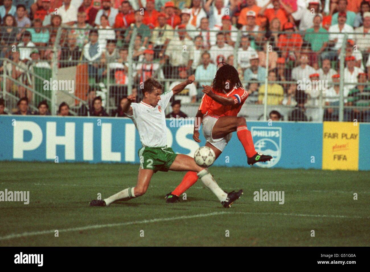 Holland's Ruud Gullit (left) fires a shot towards goal as Ireland's ...