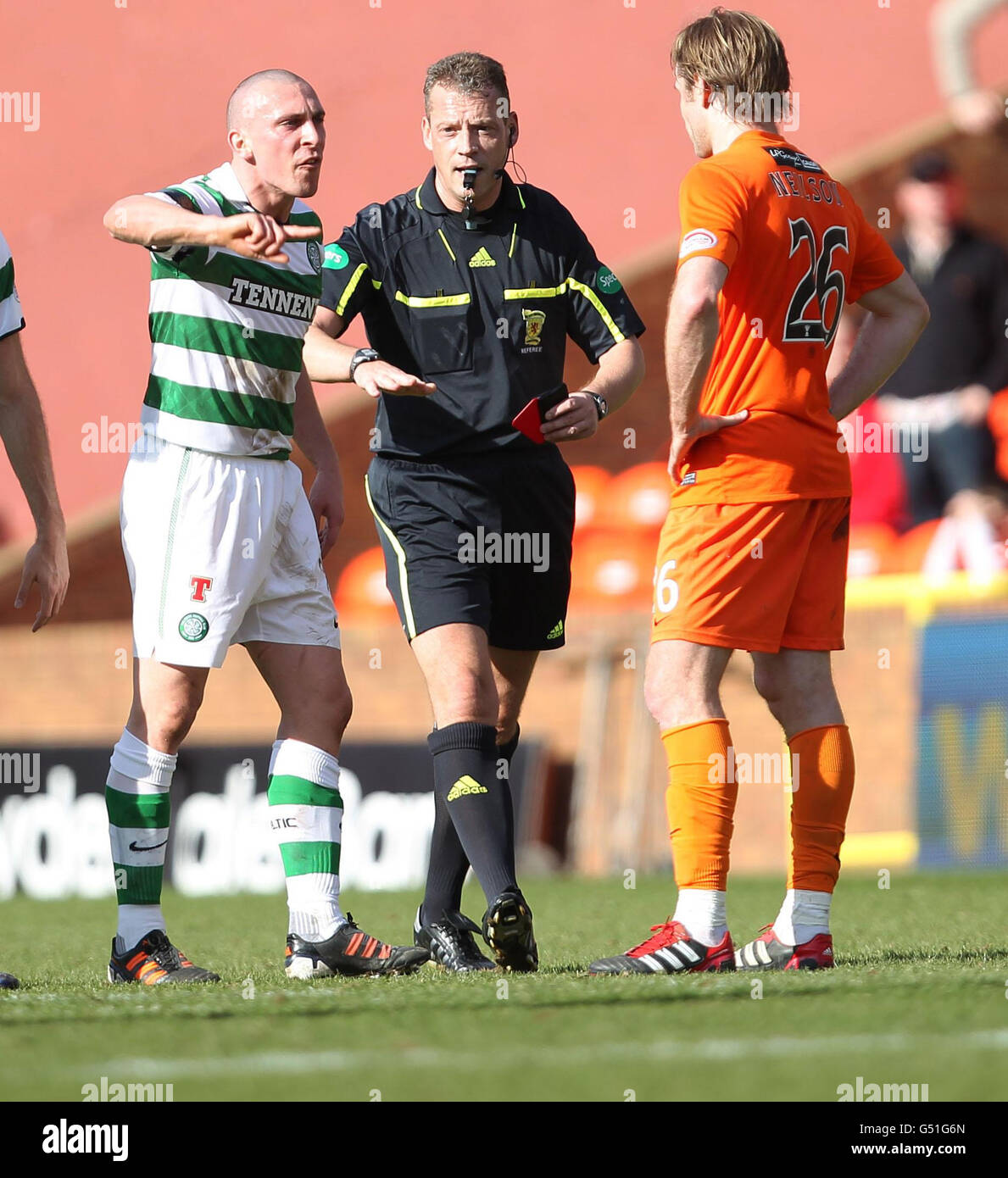 Dundee United's Robbie Neilson (right) is sent off by referee Iain ...