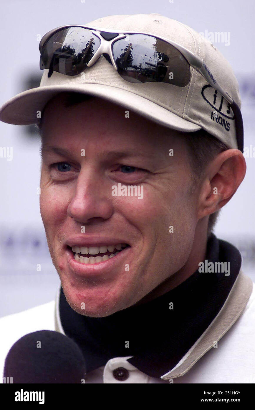 Golf head shoulders baseball cap sunglasses on top head smiling hi-res ...