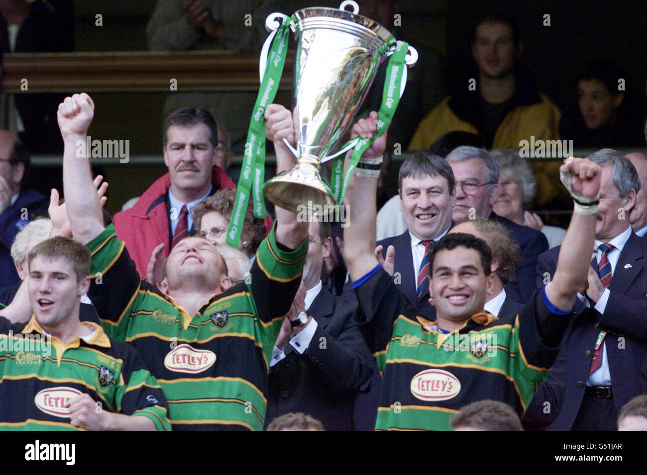 Northampton's Pat Lam (right) and Tim Rodber lifting the Heineken ...