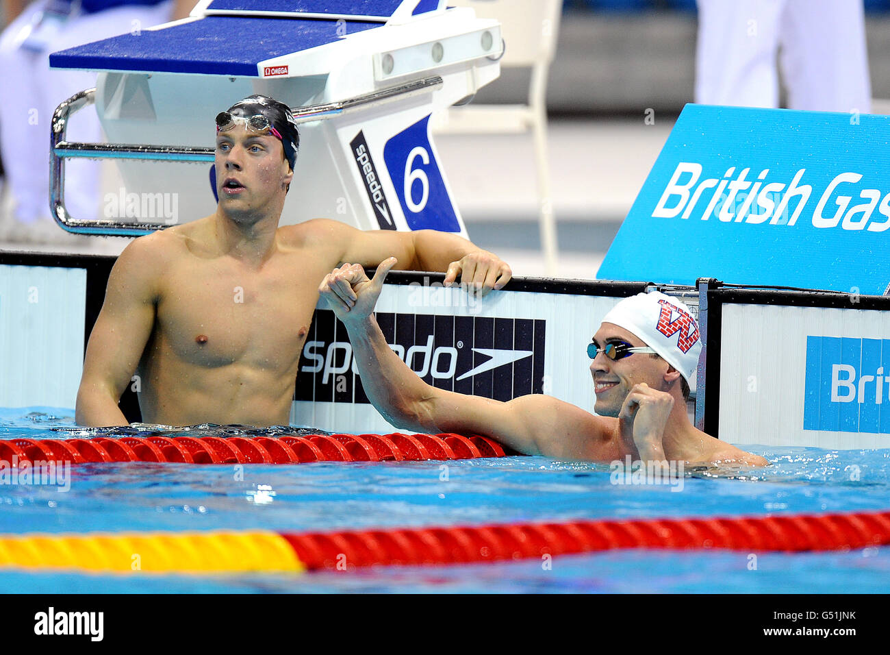 Simon Burnett (right) and Grant Turner after the Men's 100m Freestyle ...