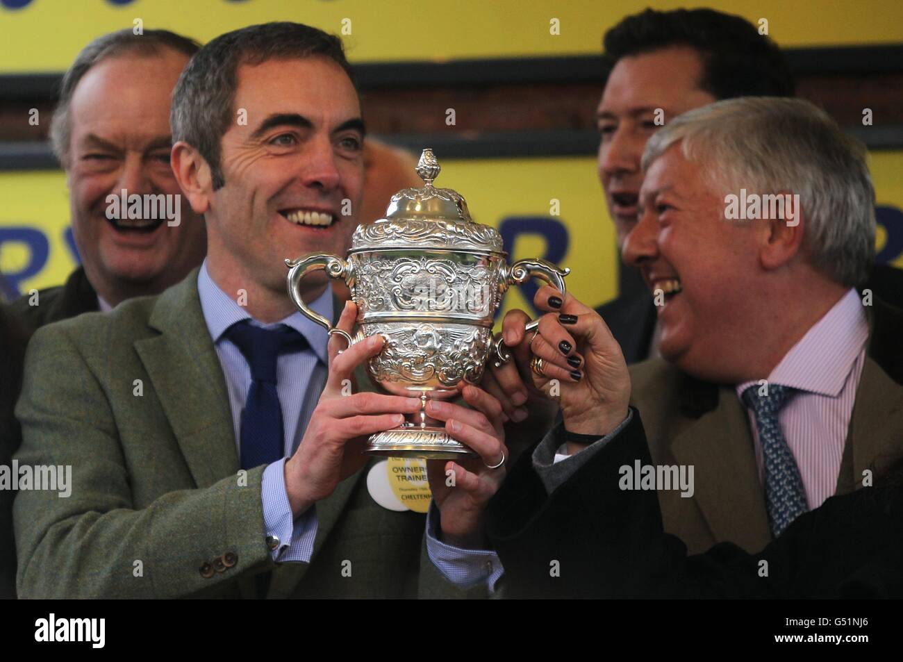 Riverside Theatre owner Jimmy Nesbitt (left) celebrates with the trophy ...