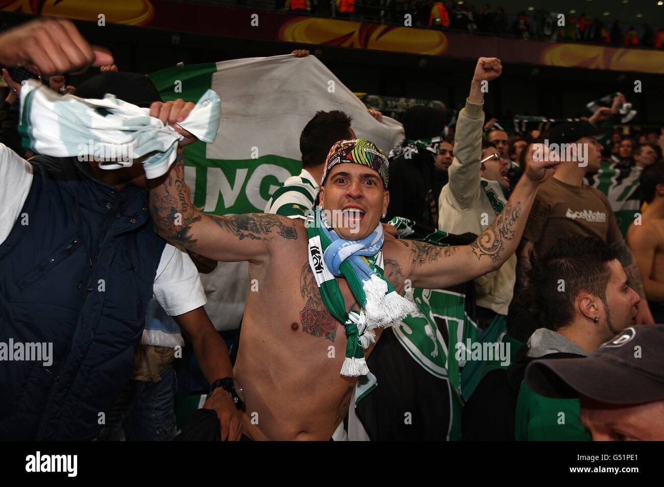 Sporting Lisbon fans celebrate in the stands after the game Stock Photo ...