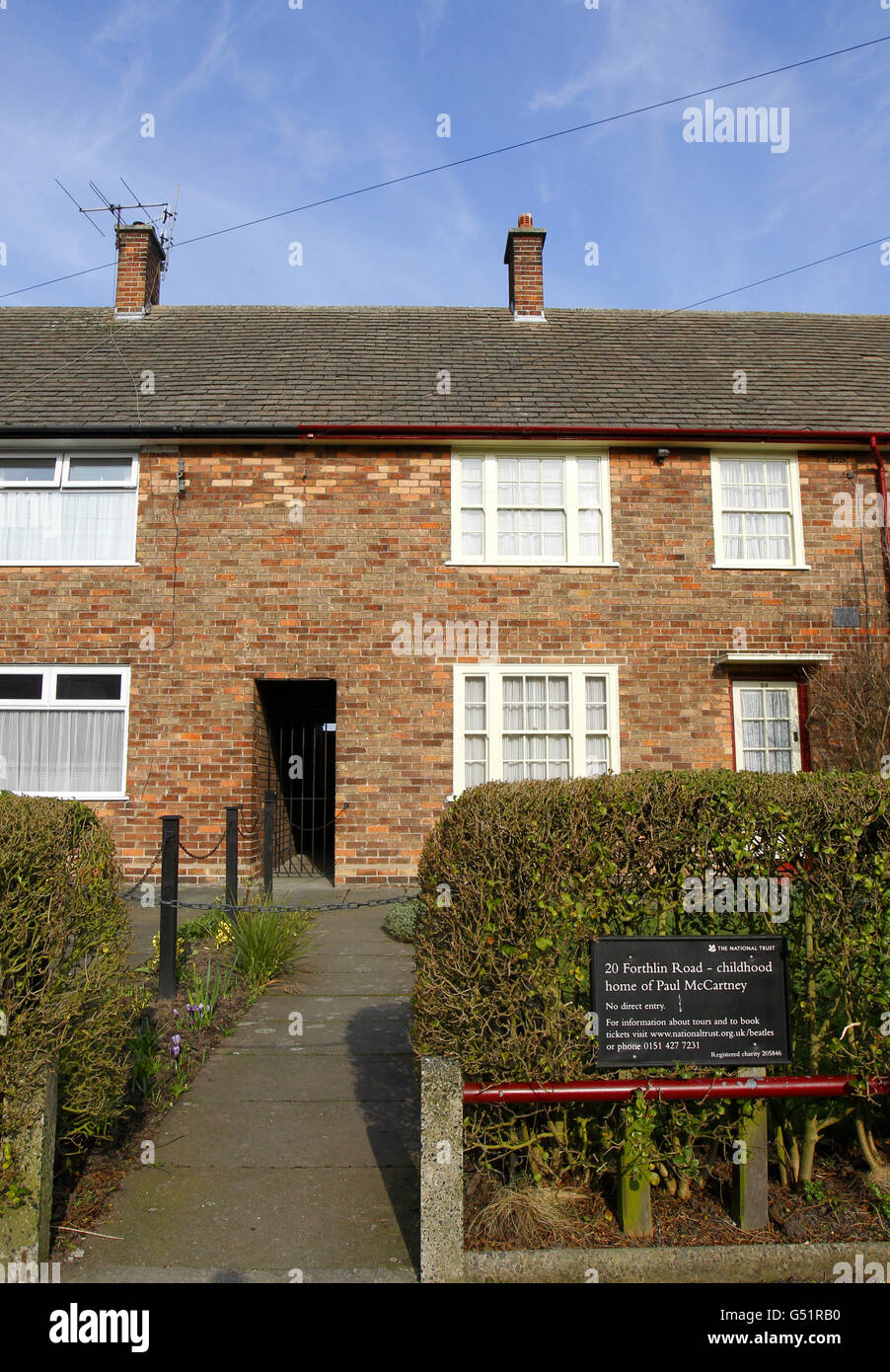 A general view of the sign outside the childhood home of Sir Paul ...
