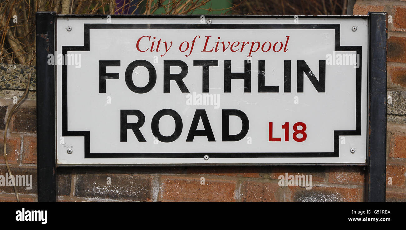 A general view of the street sign outside the childhood home of Sir ...