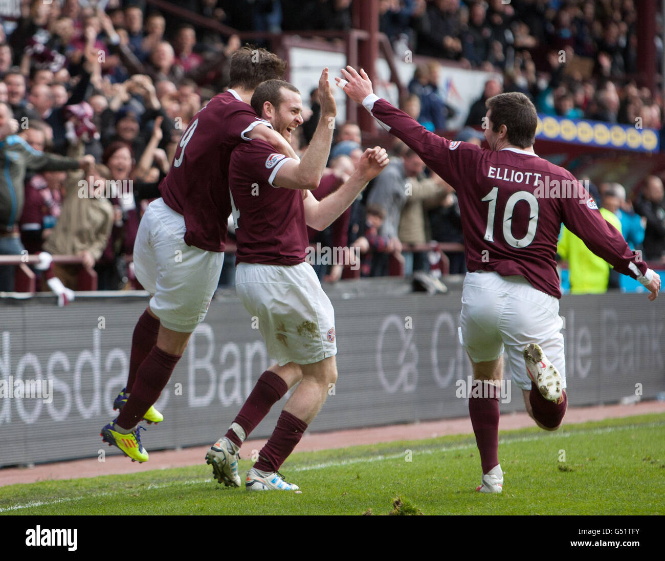 Heart of Midlothian's Craig Beattie, Rudi Skacel and Stephen Elliott ...