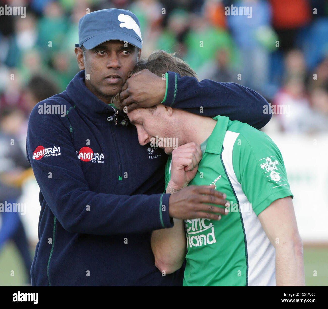 Ireland's Arul Anthoni and Andrew McConnell react after they were ...