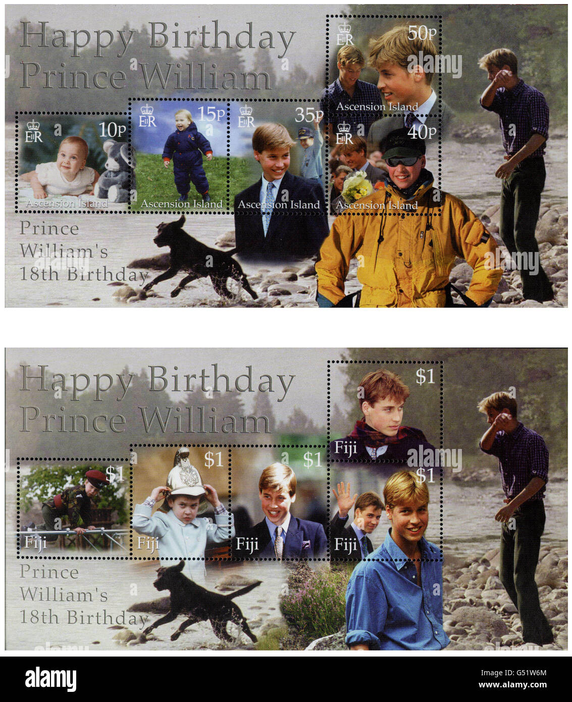 Two of the sets of stamps that will mark the 18th birthday of Britain's ...