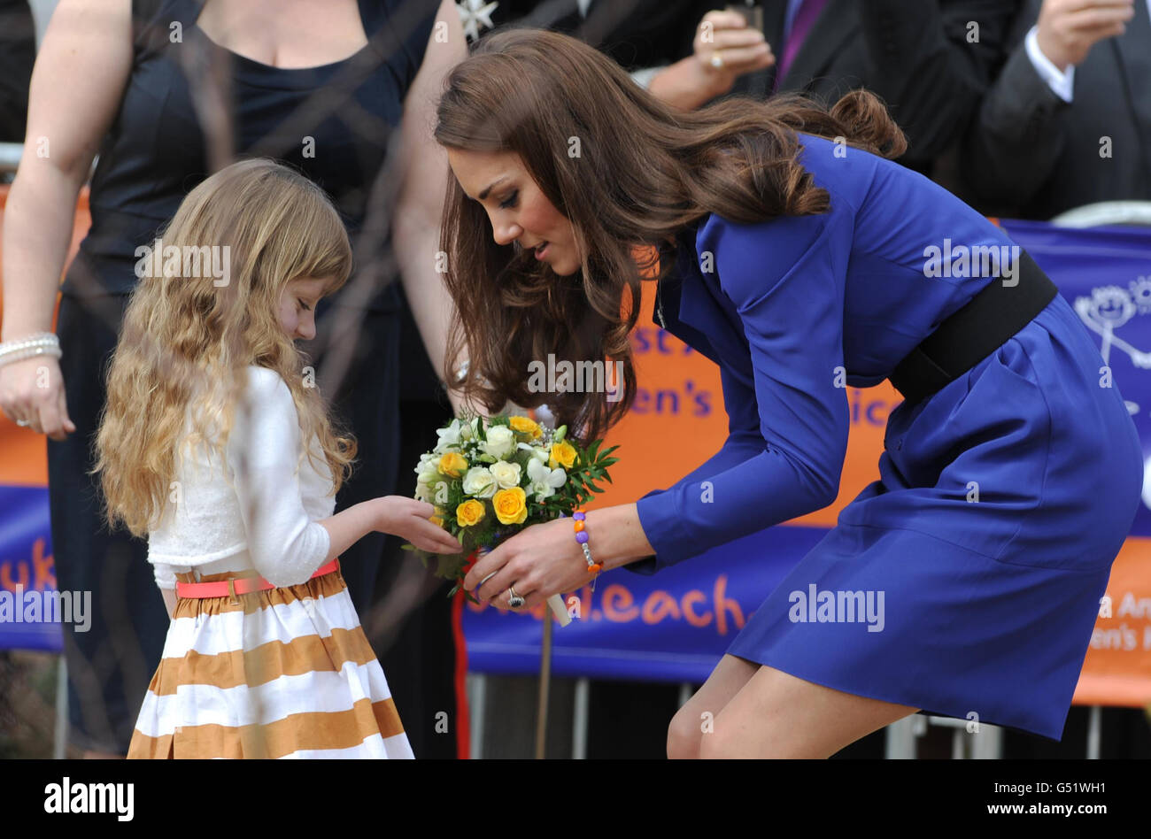 Duchess of Cambridge speaks with Tilly Jennings as she leaves after her ...