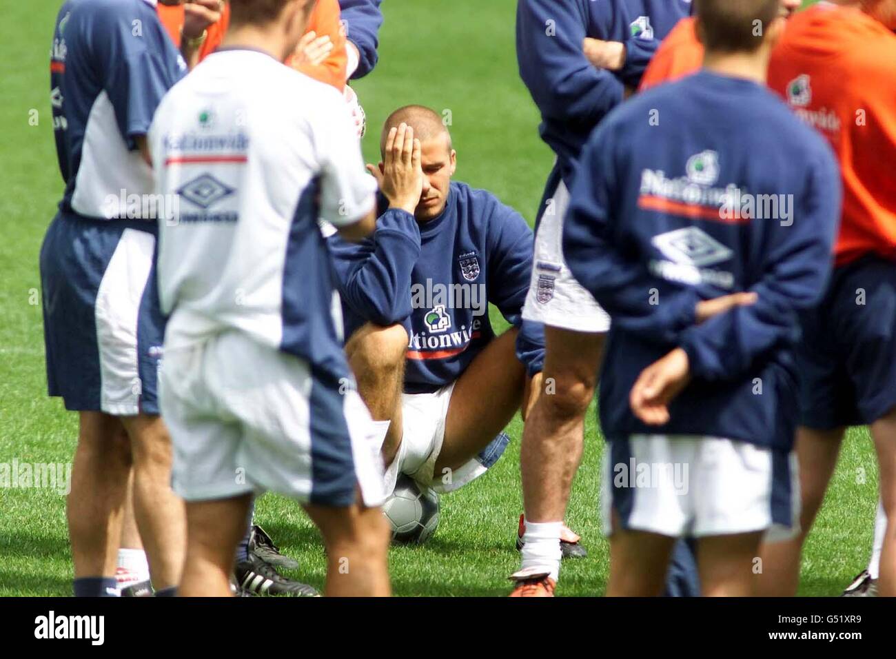 England midfielder David Beckham sits down during a training session at ...