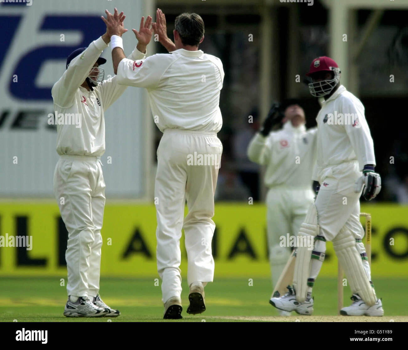 England's Mark Ramprakash (left) congratulates Andy Caddick after ...