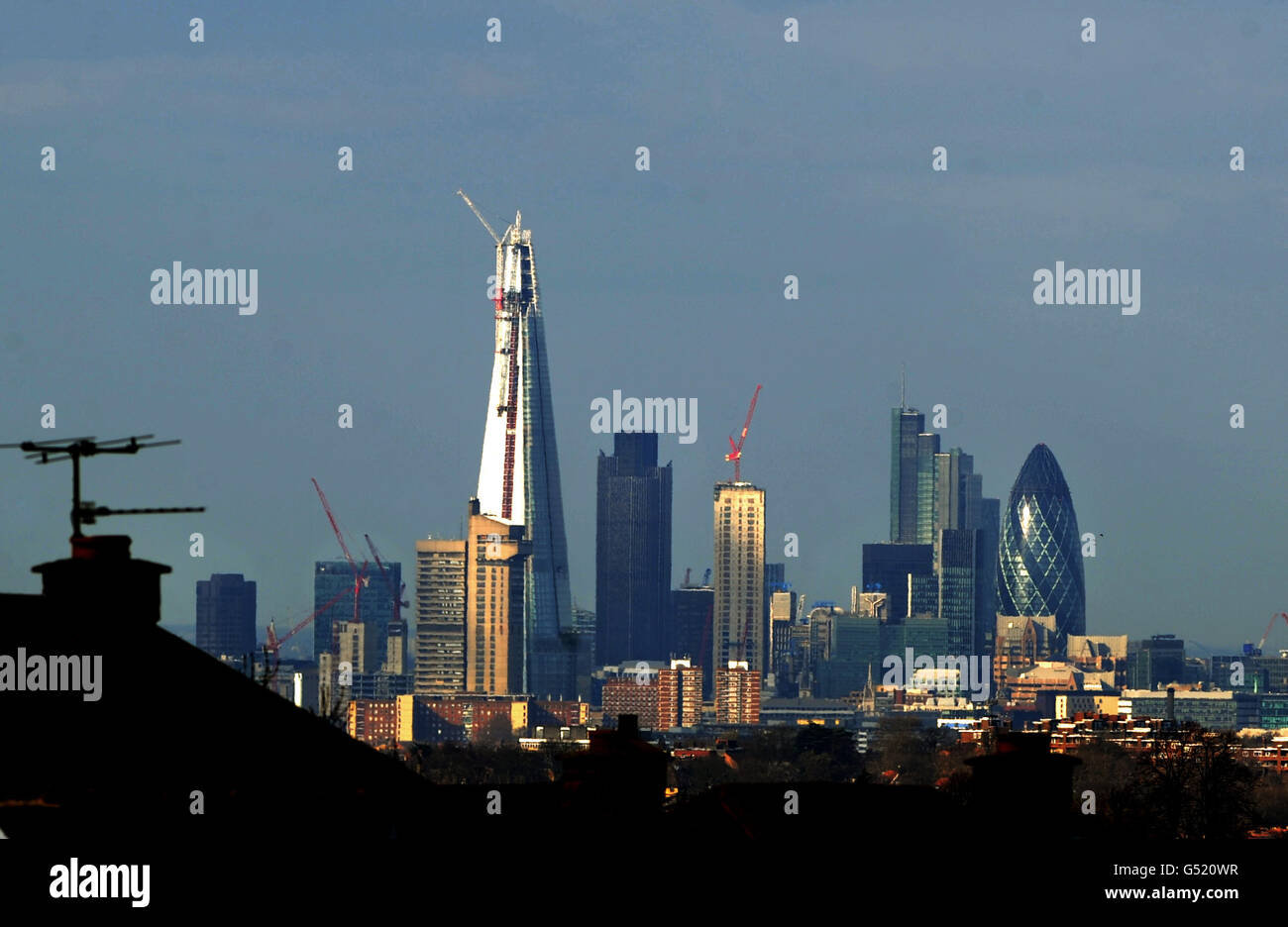A general view of the Shard building, London, with the Gherkin (right ...