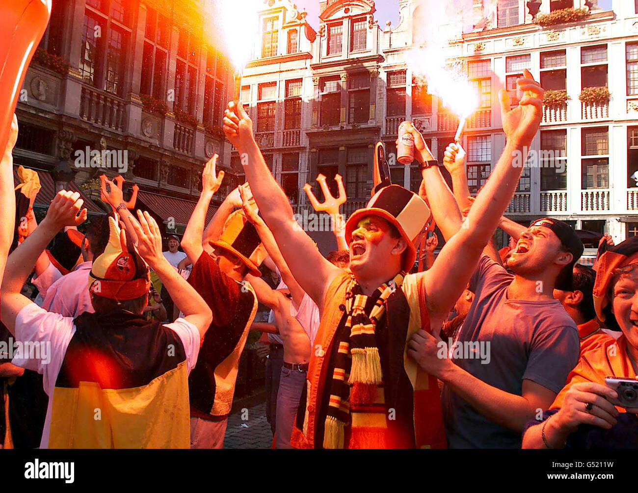 Belgian fans party in Brussels' main square the Grand Place as a ...