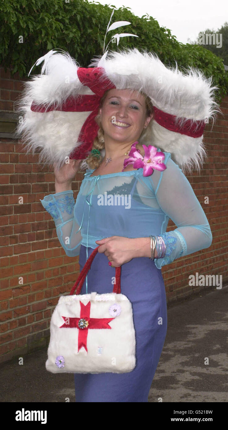 England supporter Naomi Elliott arrives at Royal Ascot wearing a home ...