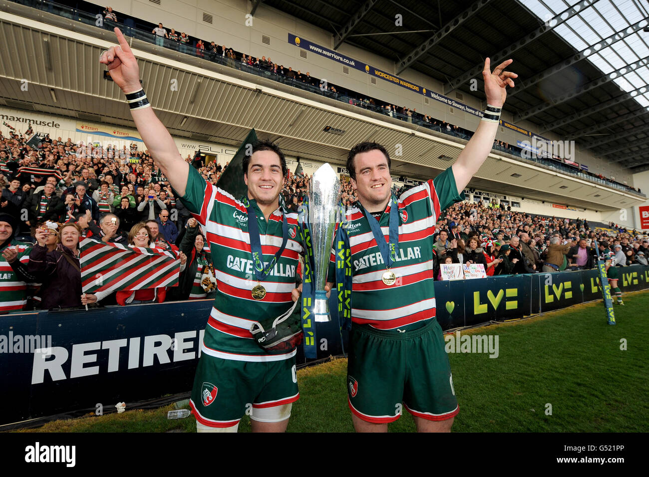 Leicester Tigers' Horacio Agulla (left) and Marcos Ayerza (right ...