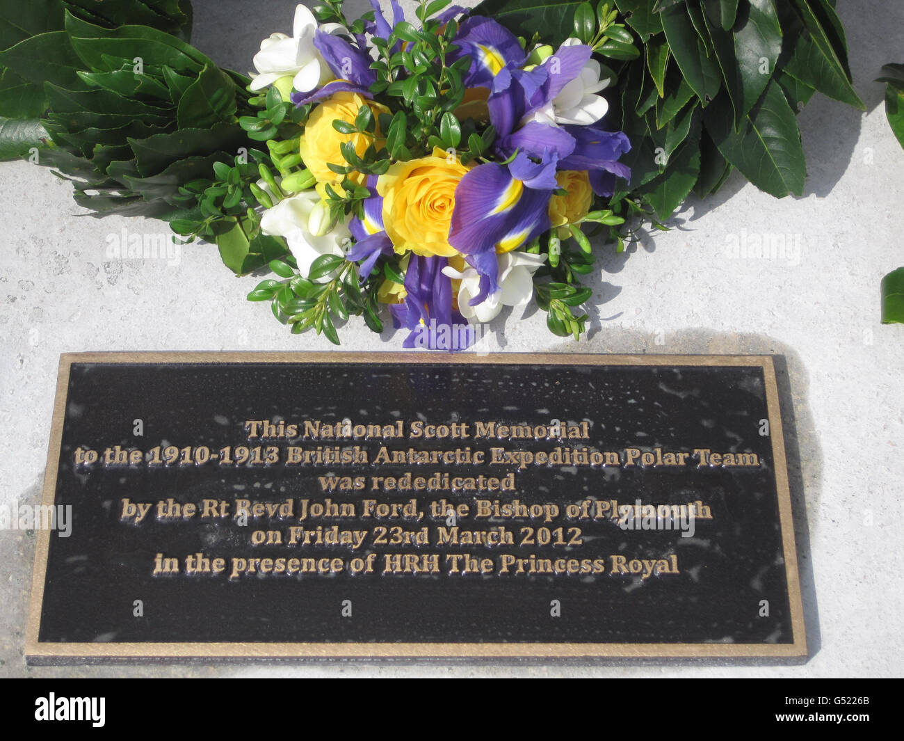 A wreath left on the National Scott Memorial in Plymouth by the ...