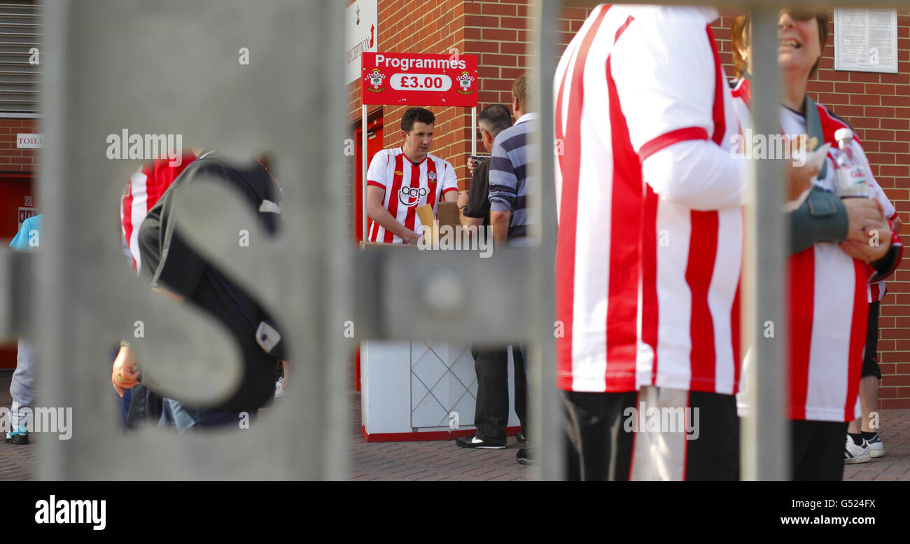 A Southampton Football Club programme vendor outside St Mary's Stadium ...