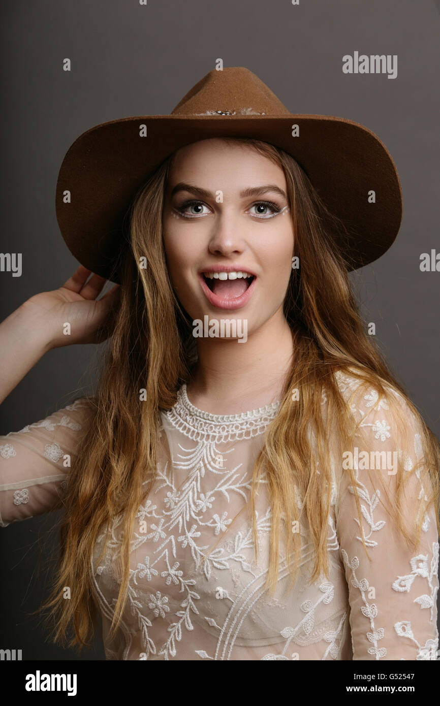 Portrait woman model studio smiling hi-res stock photography and images ...