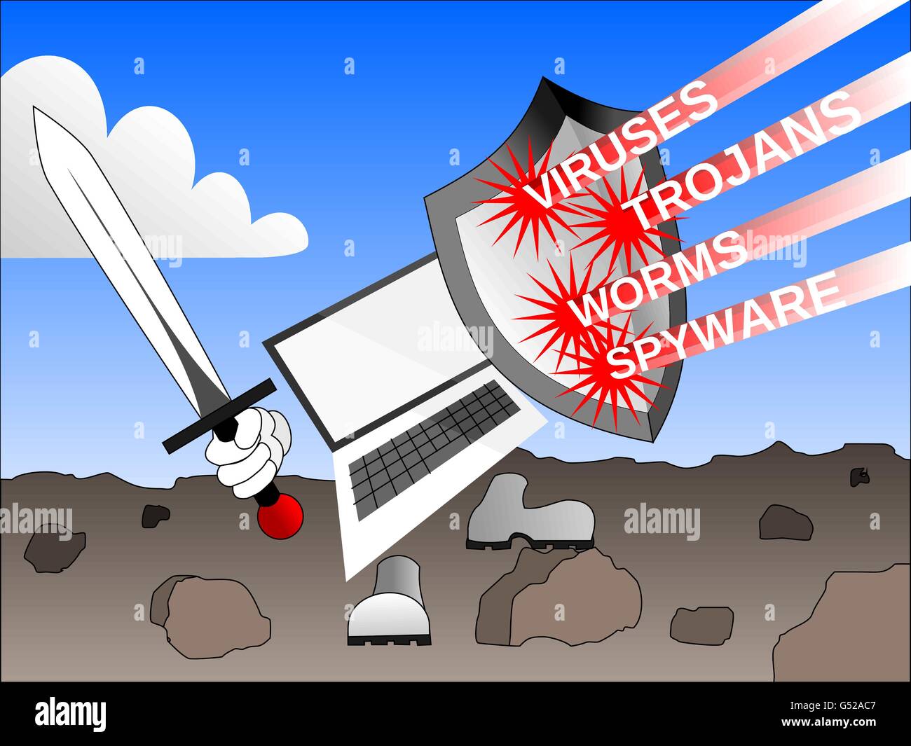 Concept of firewall and antivirus against malware for computer and ...