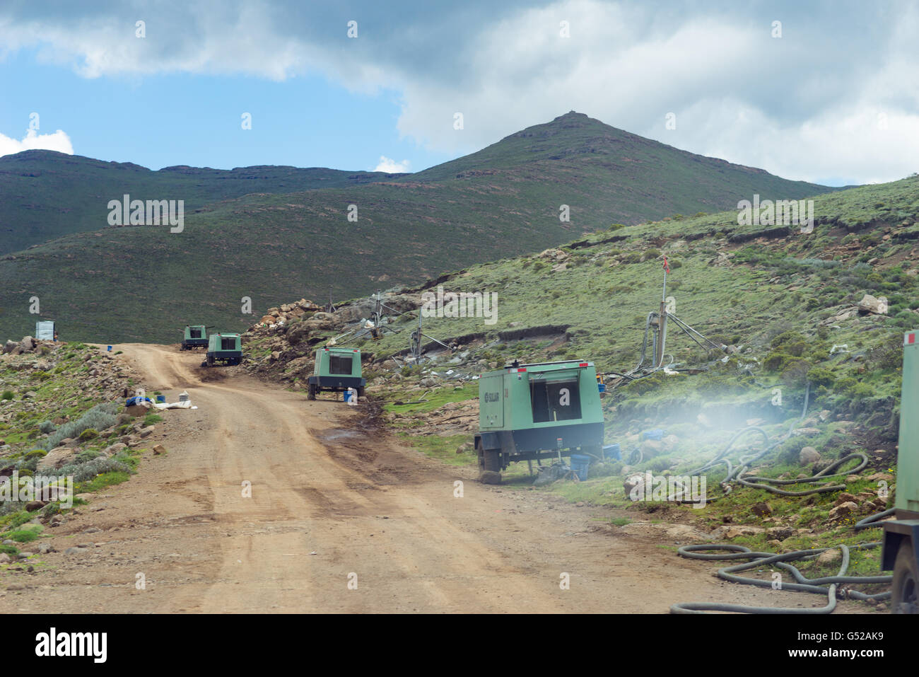 Lesotho, Mokhotlong, Near Sani Pass, Chinese road construction project ...