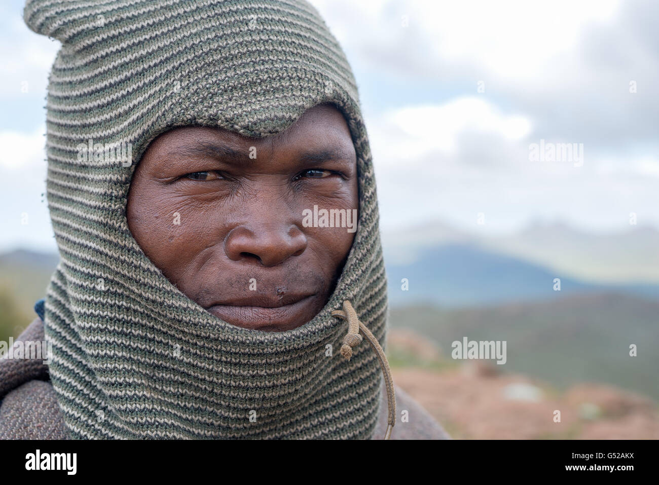Lesotho, Mokhotlong, near Sani Pass, Portrait of a Basotho man, Basotho ...