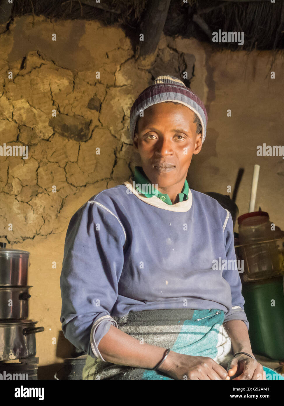 Lesotho, Mokhotlong, Near Sani Pass, Basotho man in his home, Basotho ...