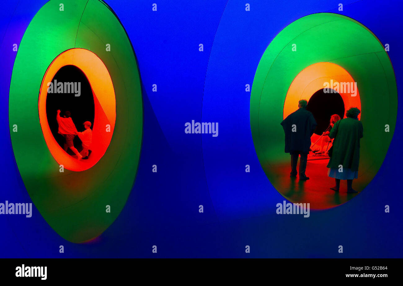 Visitors explore "Colour" as part of Colorscape sculpture where people ...