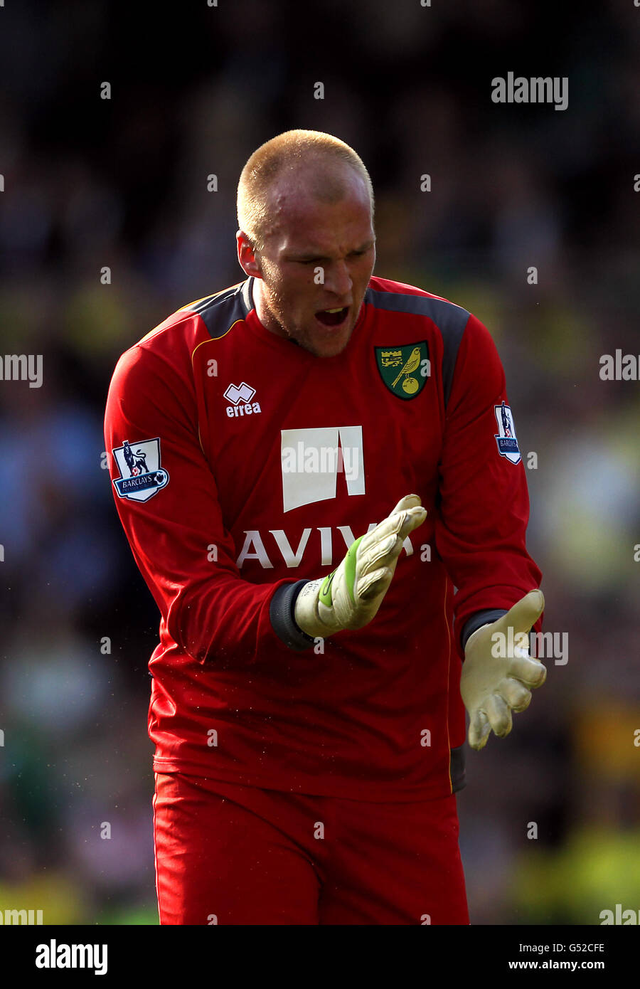 Norwich City's goalkeeper John Ruddy celebrates their first goal Stock ...