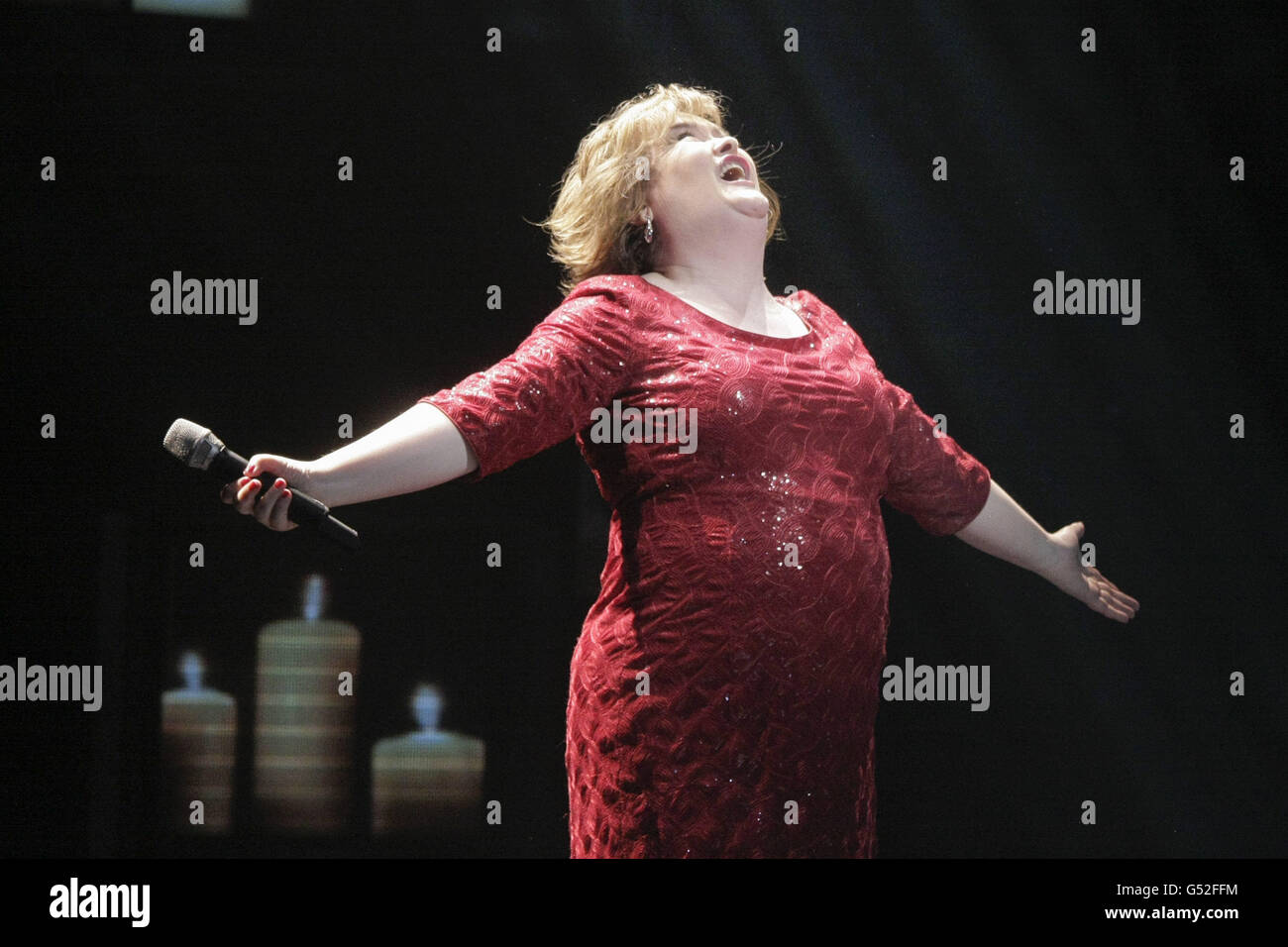 Susan Boyle appears on stage at the end of the opening night of The ...