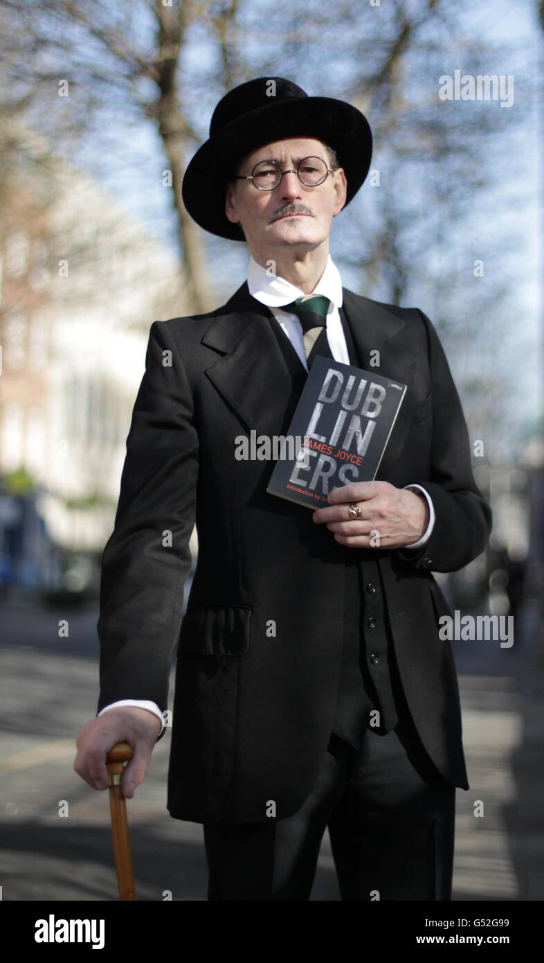Milliner John Shevlin poses as James Joyce outside the Mansion House in ...