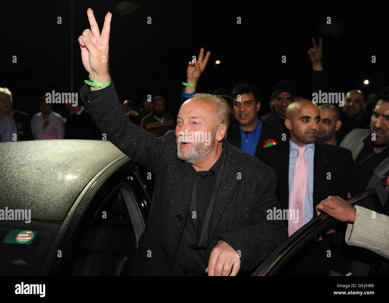 George Galloway of the Respect Party celebrates with his supporters ...