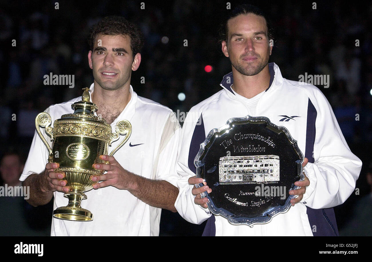 Tennis holding smiling trophy pete sampras patrick rafter hi-res stock ...