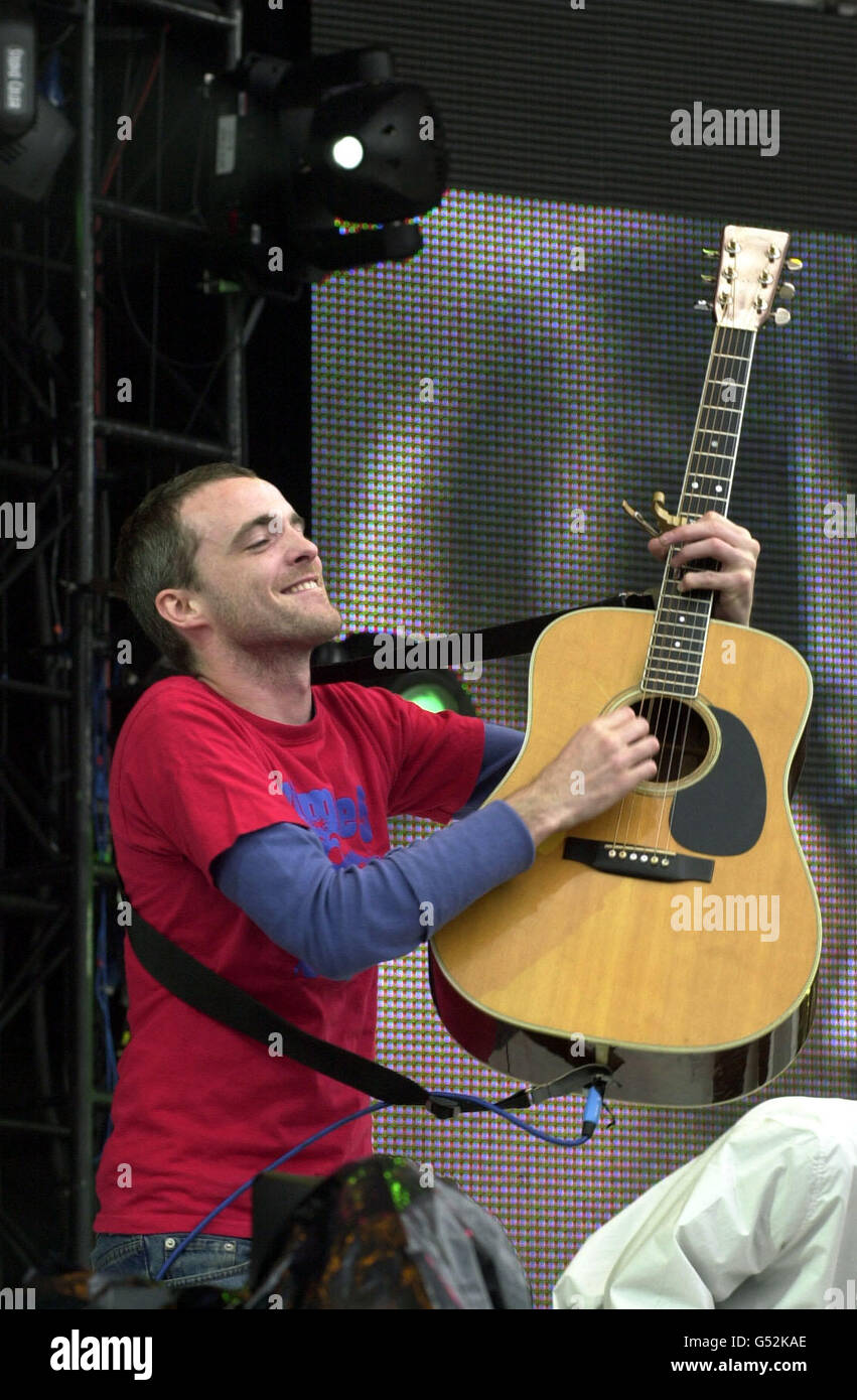 Singer Fran Healy, of Scottish pop group Travis, performing on stage at ...