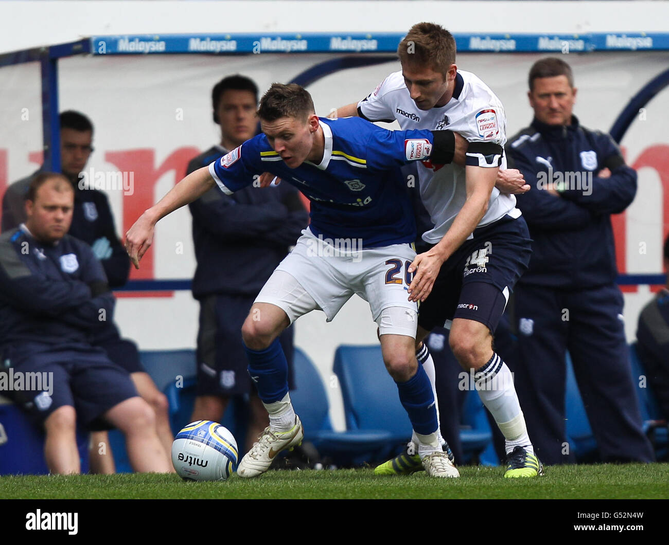 Cardiff City's Joe Mason holds off the challenge of Millwall's James ...