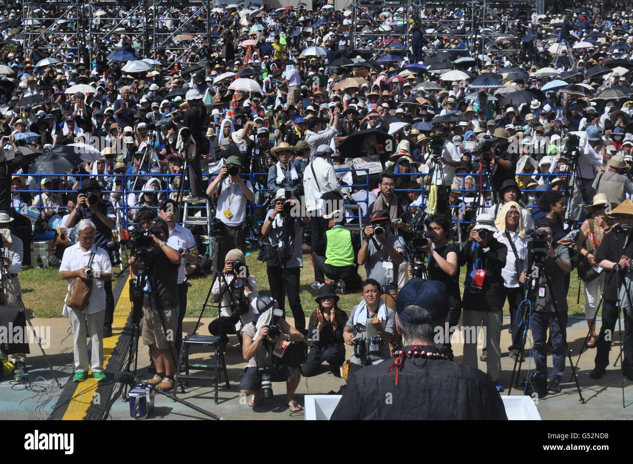 Naha, Okinawa, Japan: massive protest against the American bases after ...