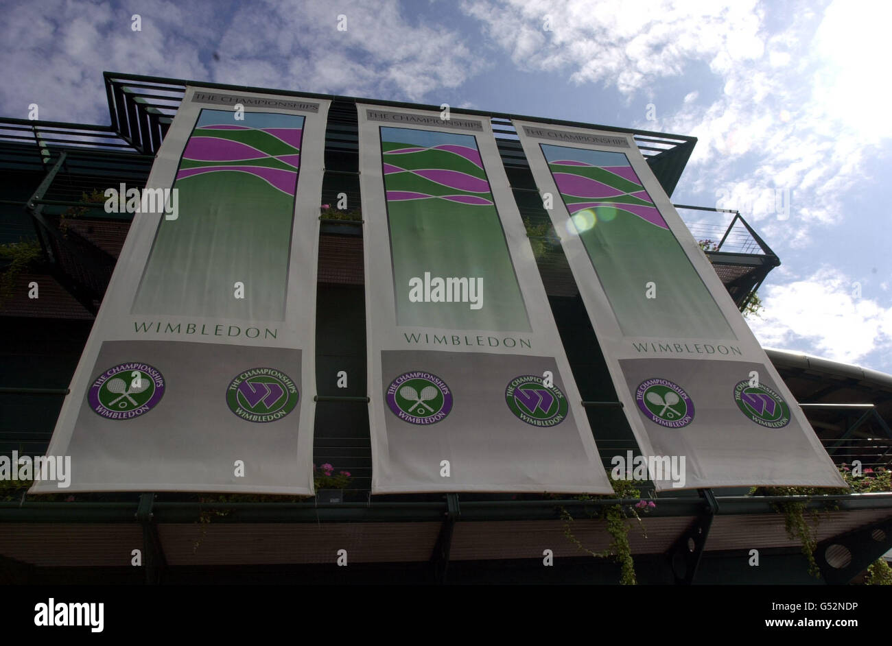Wimbledon banners. NO COMMERCIAL USE: Banners at the Wimbledon Lawn ...