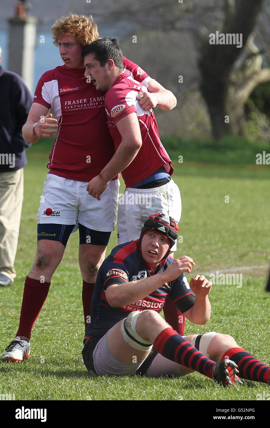 Gala's George Graham celebrates scoring a try during the RBS National ...