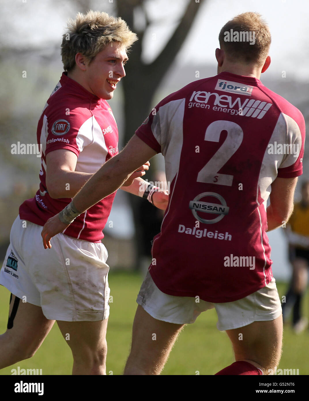 Gala's Craig Robertson (left) celebrates scoring a try during the RBS ...