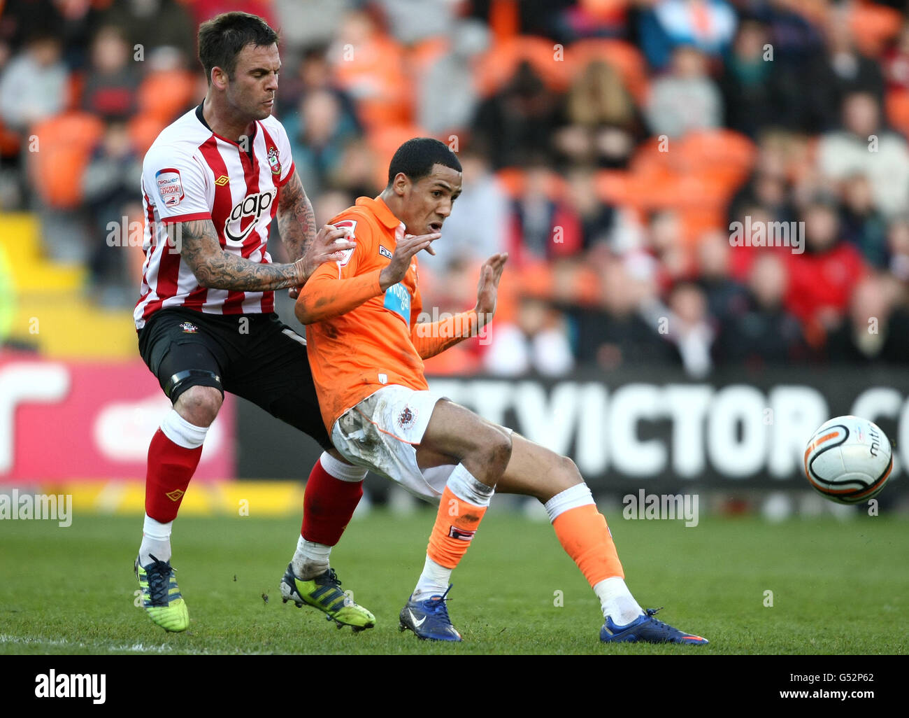 Blackpool's Thomas Ince and Southampton's Daniel Fox (left) battle for ...