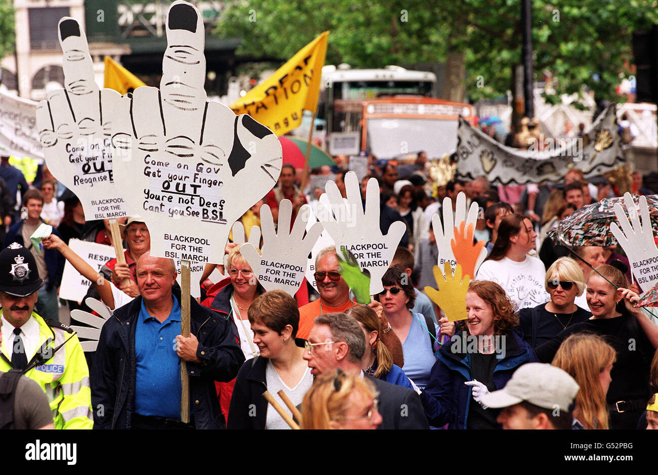 Sign language protest Stock Photo - Alamy