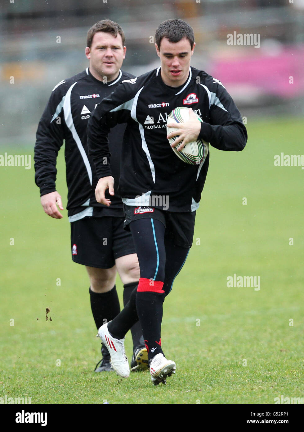 Edinburgh's Allan Jacobsen and Lee Jones (right) during the training ...