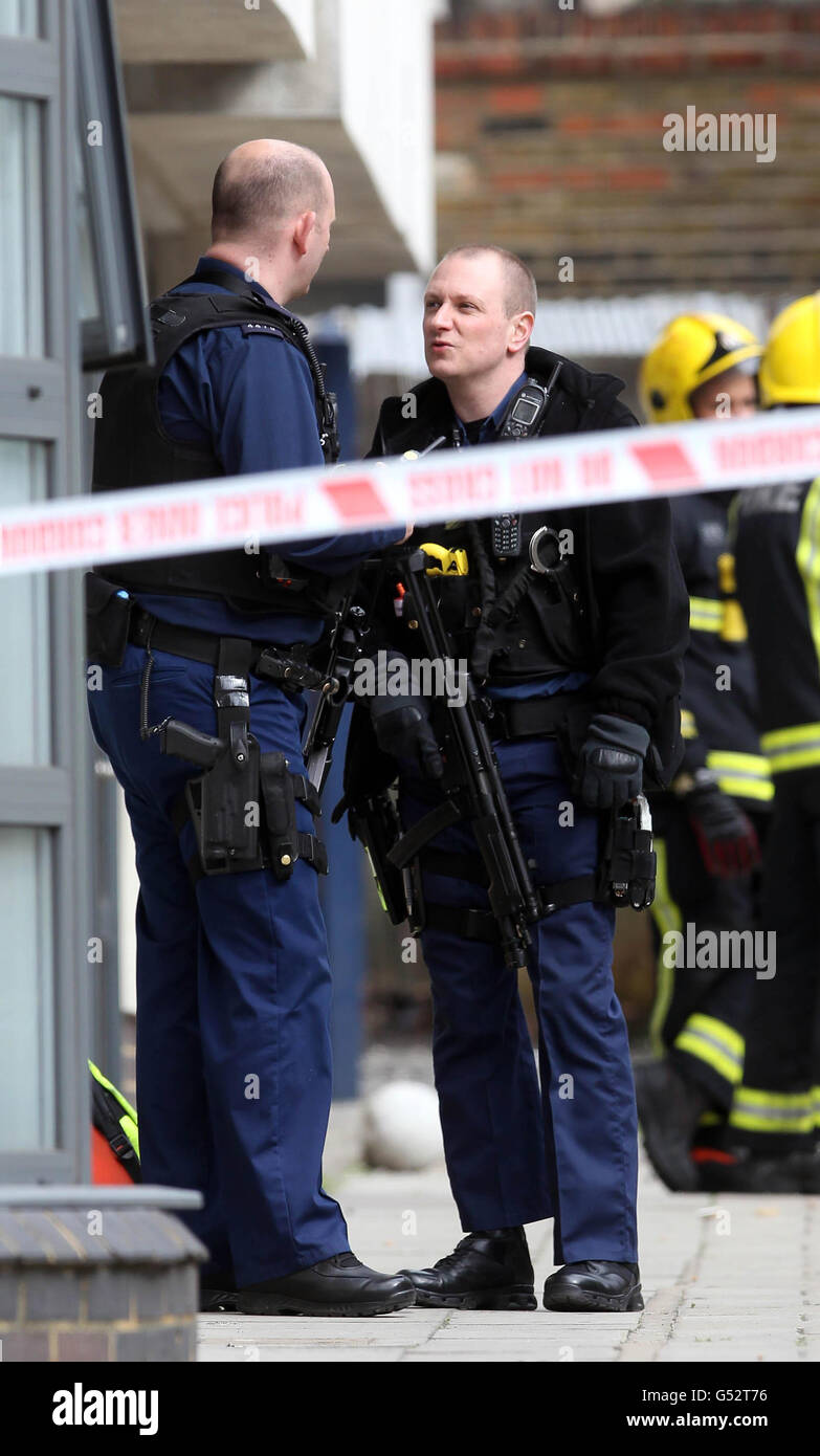 Emergency services at the scene where five fire engines, a fire rescue ...